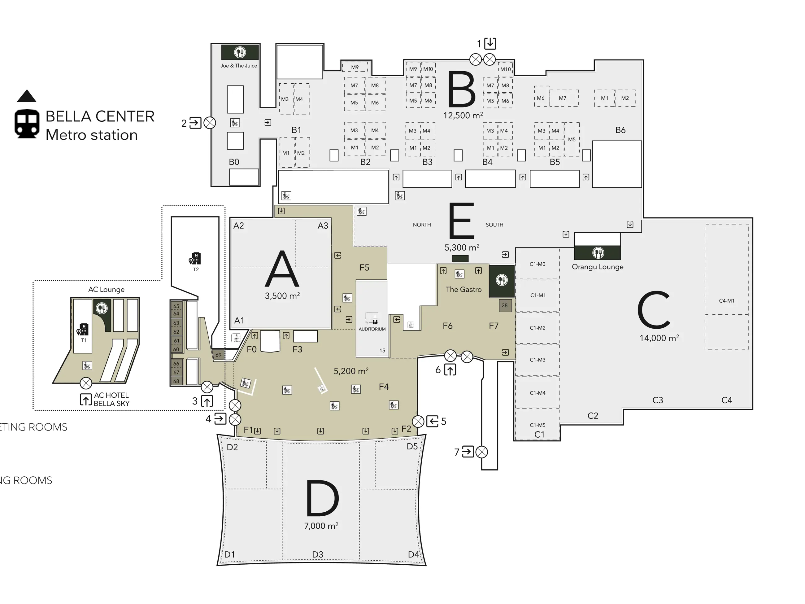 Overview Maps of Halls and Rooms at Bella Center – 65,000 m²