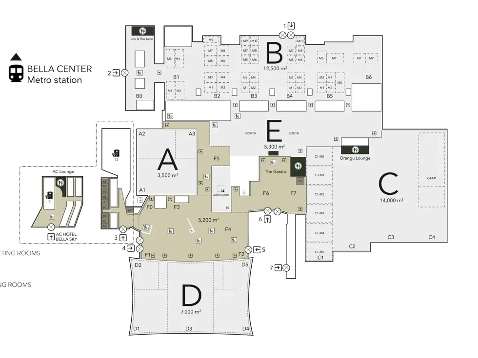 Overview Maps of Halls and Rooms at Bella Center – 65,000 m²